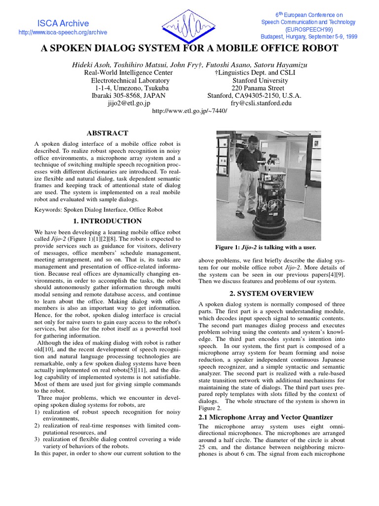 A Spoken Dialog System For A Mobile Office Robot | PDF | Parsing | Digital Signal Processing