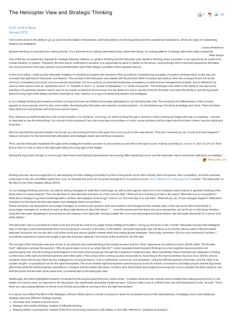 Helicopter View and Strategic Thinking | PDF | Neuroscience | Epistemology