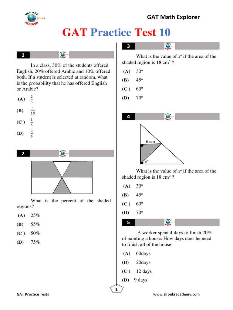 GAT Practice Test 10 | PDF | Elementary Geometry | Elementary Mathematics