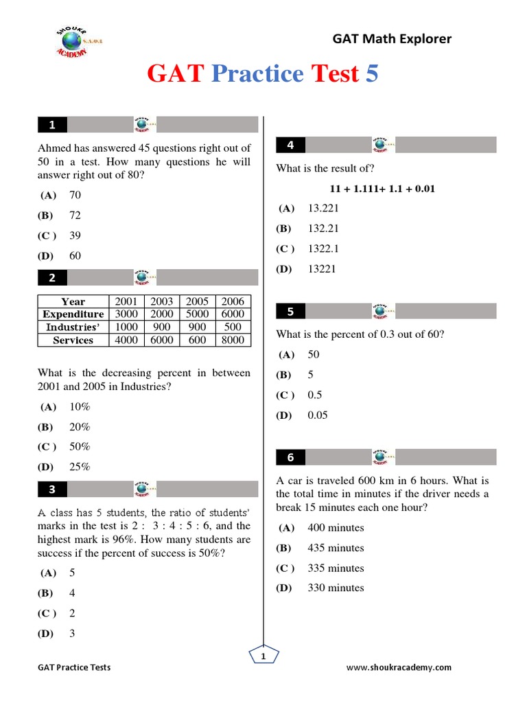 GAT Practice Test 5 | PDF | Elementary Geometry | Elementary Mathematics