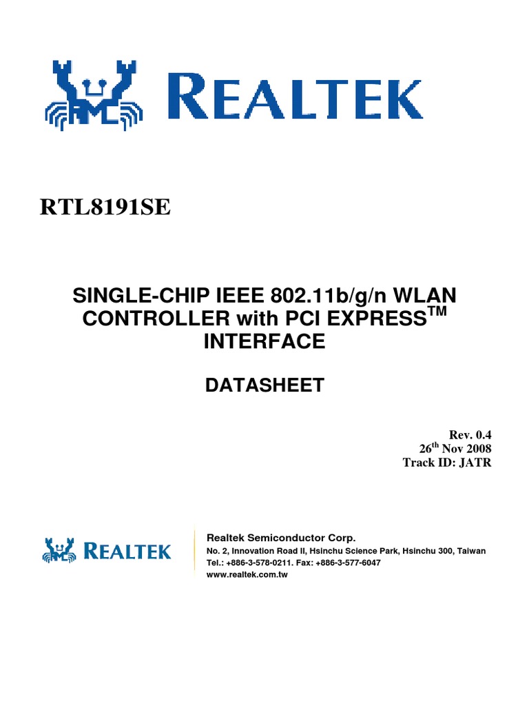 RTL8191SE: SINGLE-CHIP IEEE 802.11b/g/n WLAN Controller With Pci ...
