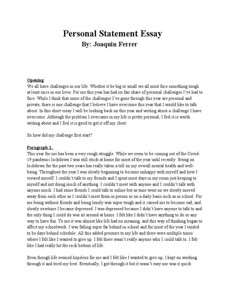 Personal Statement Essay | PDF