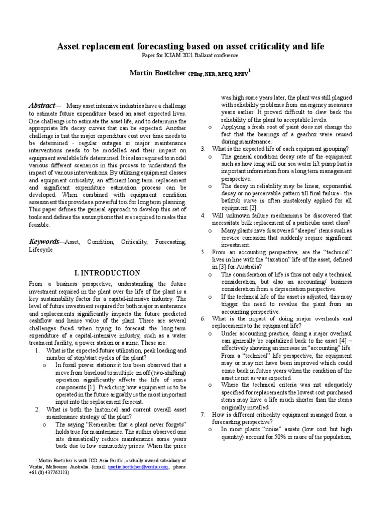 Asset Replacement Forecasting Based On Asset Criticality and Life ...