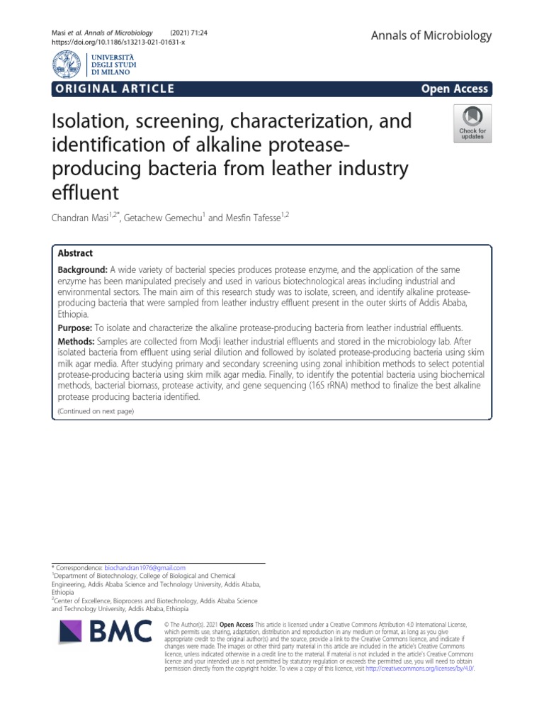 Isolation, Screening, Characterization, and Identification of Alkaline Protease-Producing ...