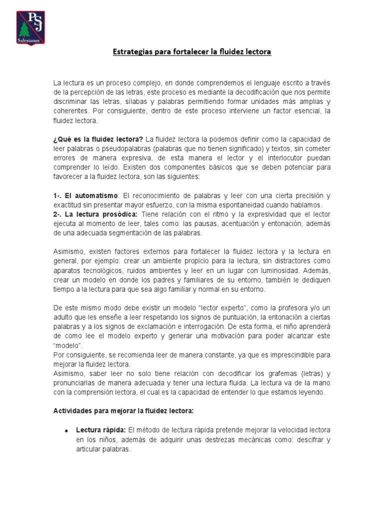 Estrategias para Mejorar Fluidez Lectora | PDF | Comprensión lectora ...