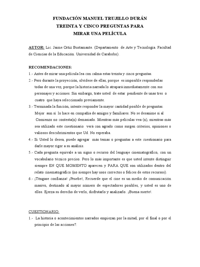 Preguntas para Analizar Películas | PDF | Arte