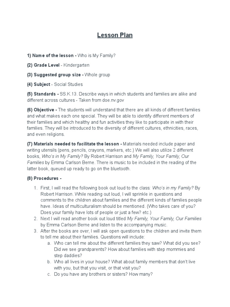 Who Is My Family Lesson Plan | PDF | Drawing | Learning