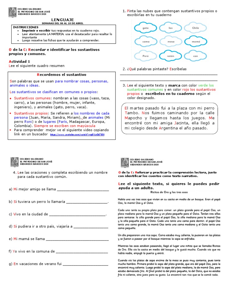 Guia N°4 Lenguaje 2° Básico Unidad 1 | PDF | Sustantivo