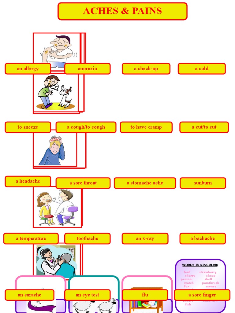 Aches Pains Classroom Posters Fun Activities Games Picture Dic 24232 | PDF