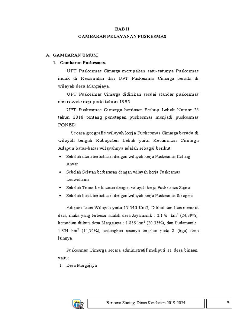 BAB II. GAMBARAN PELAYANAN UPT PKM CIMARGA (Repaired) | PDF