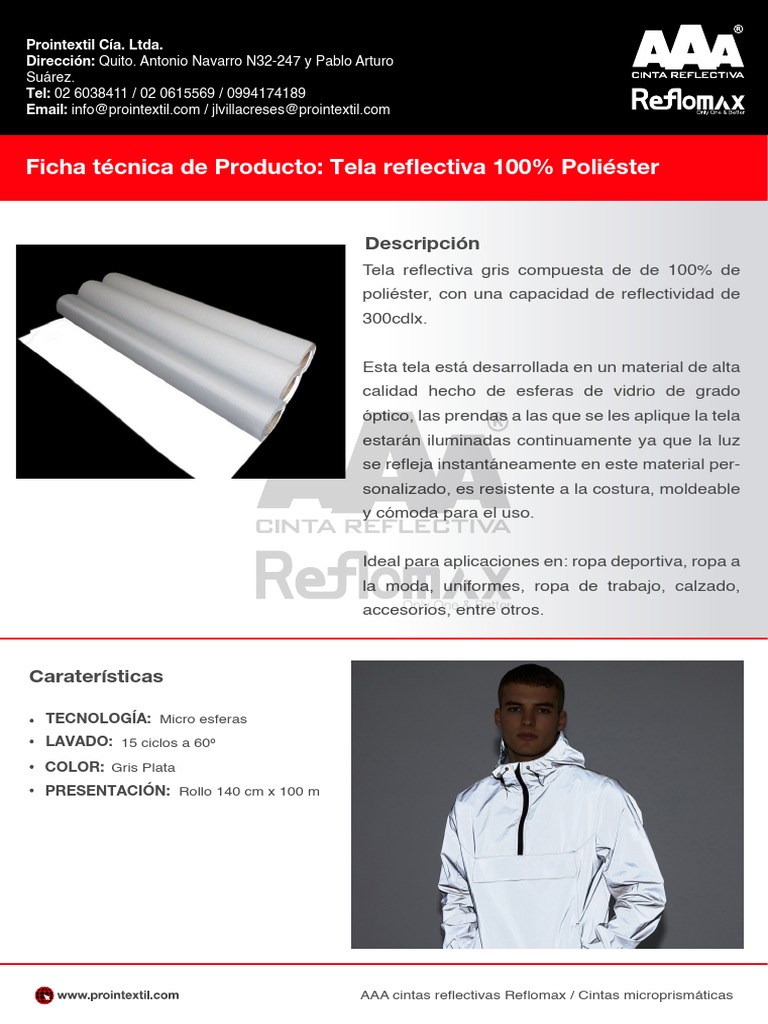 Ficha Tecnica Tela Reflectiva de 100% Poliester | PDF