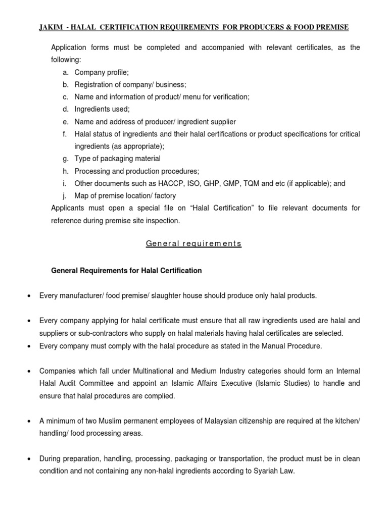 JAKIM Halal Requirements Producers Food Premise | PDF | Hygiene ...