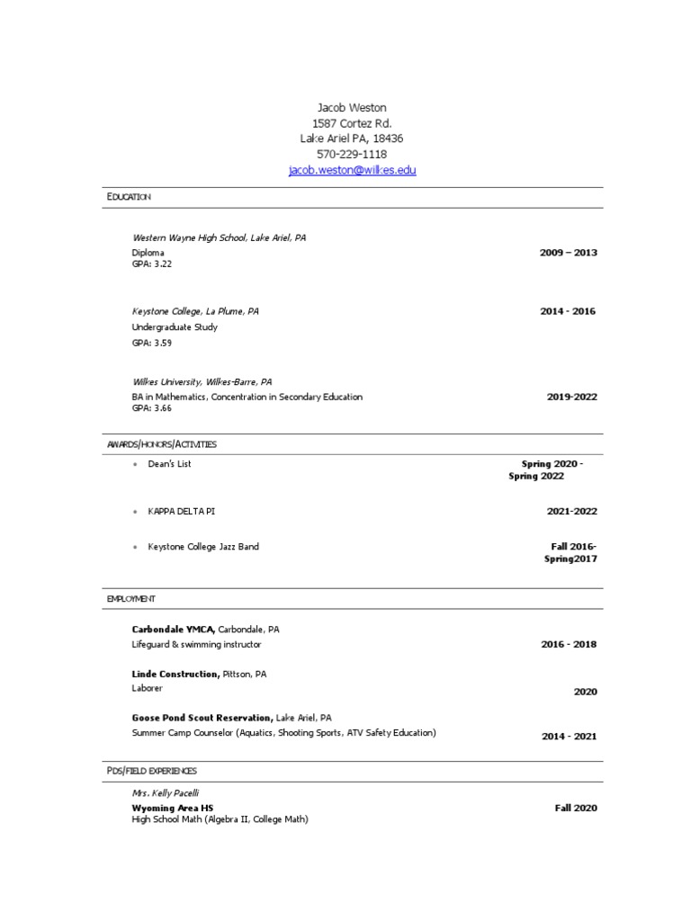 Jacob Weston Resume | PDF | Science | Mathematics