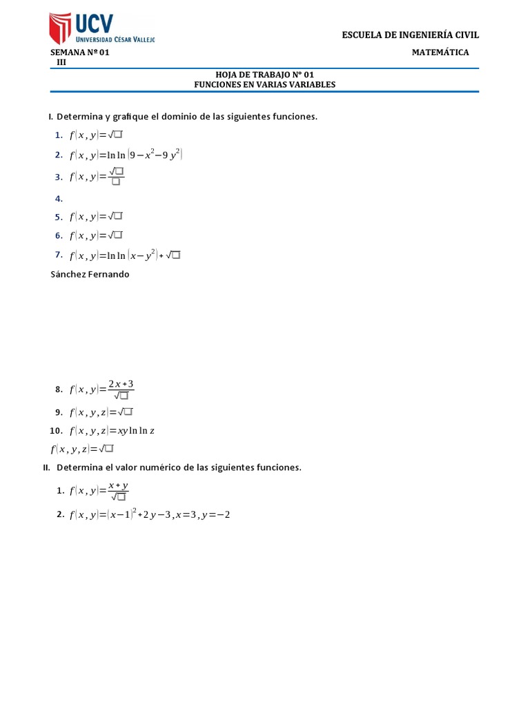 Ht-01-Funciones en Varias Variables | PDF
