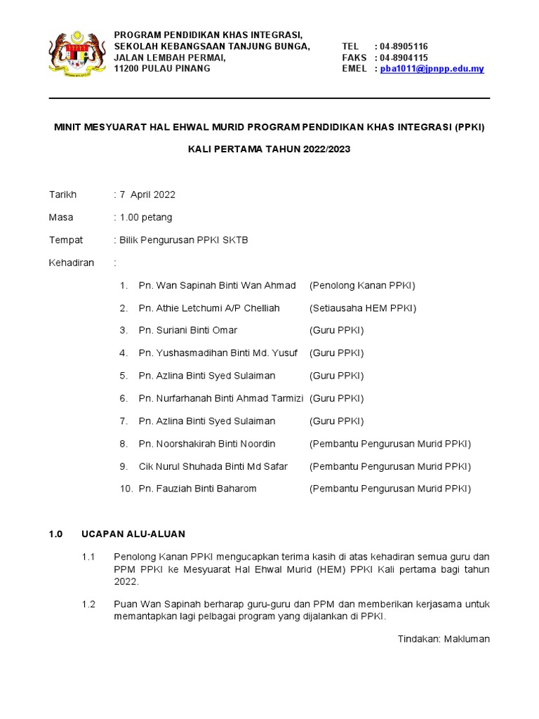 Minit Mesyuarat Hem Ppki Kali Pertama 2022 2023 | PDF