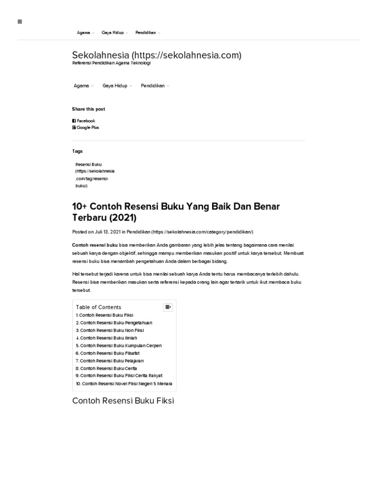 10+ Contoh Resensi Buku Yang Baik Dan Benar Terbaru (2020) | PDF ...