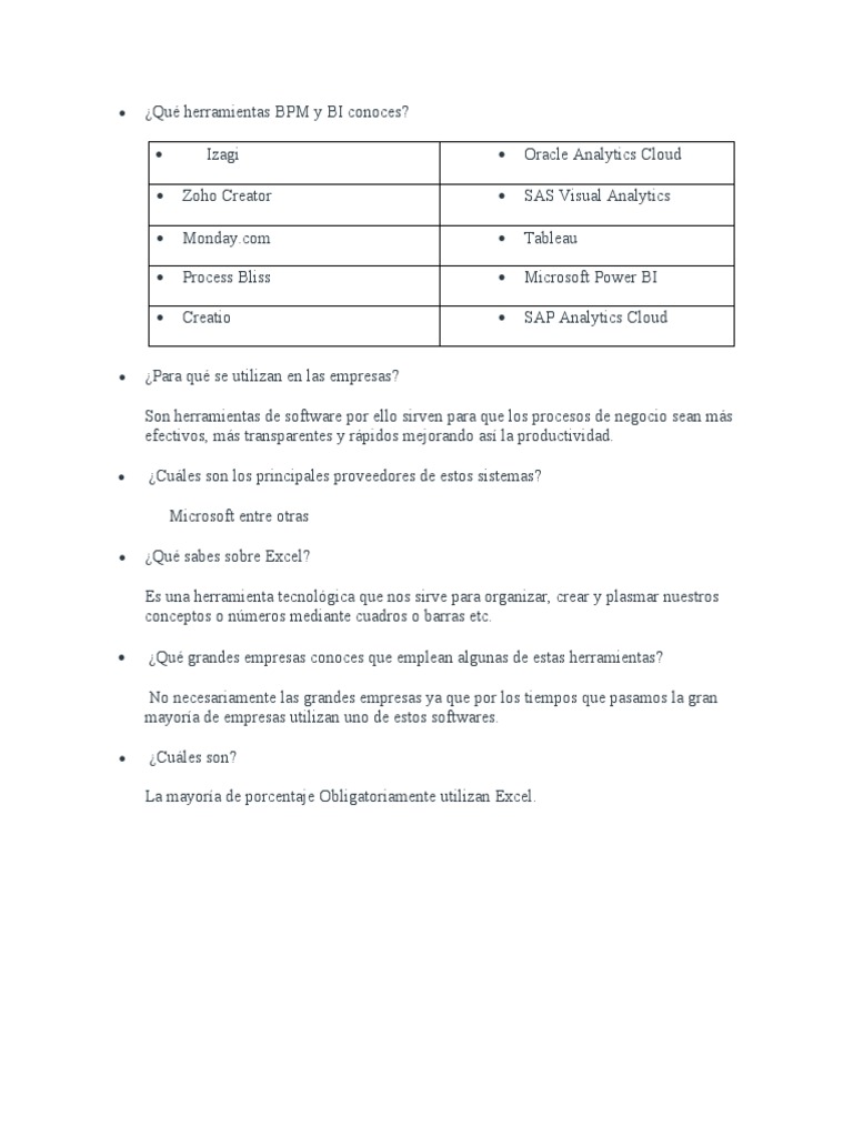 Qué Herramientas BPM y BI Conoces | PDF