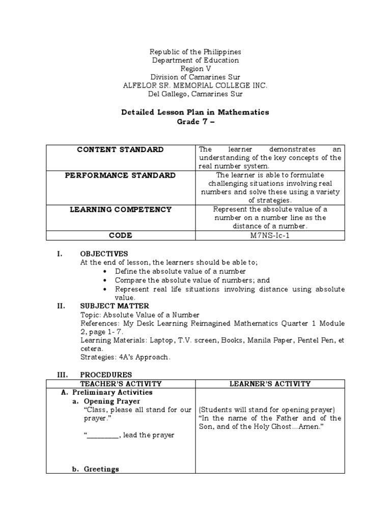 Detailed Lesson Plan | PDF | Numbers | Learning