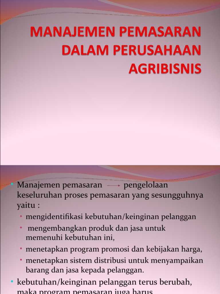 Manajemen Pemasaran Dalam Perusahaan Agribisnis | PDF