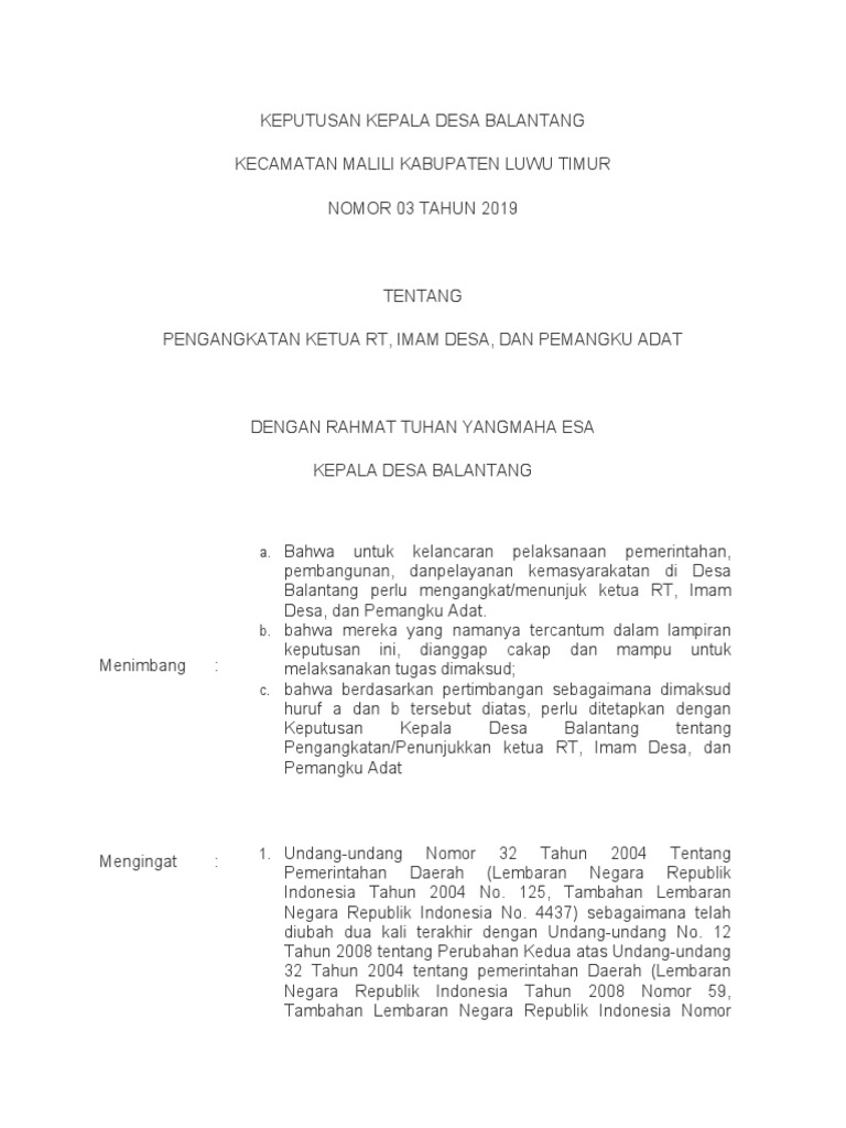 Contoh SK Imam Desa | PDF