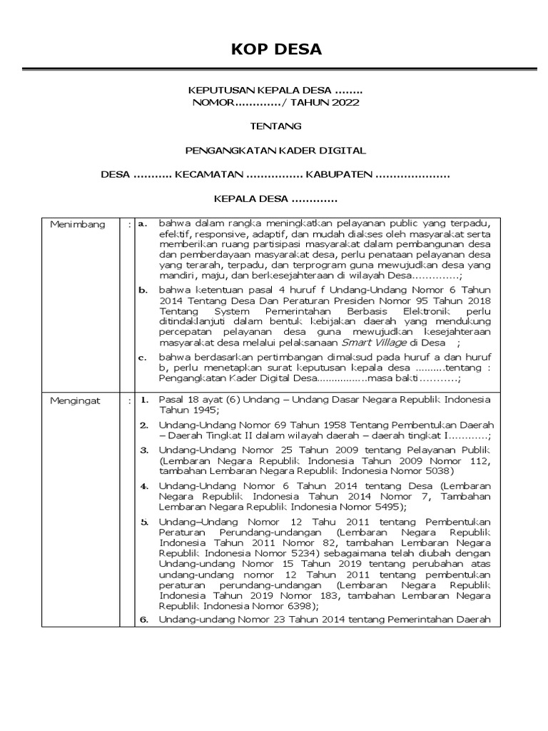 Draft SK Pengangkatan Kader Digital 2021 | PDF