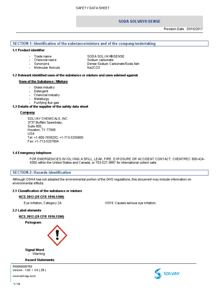 MSDS Soda Ash Dense | PDF | Toxicity | Dangerous Goods