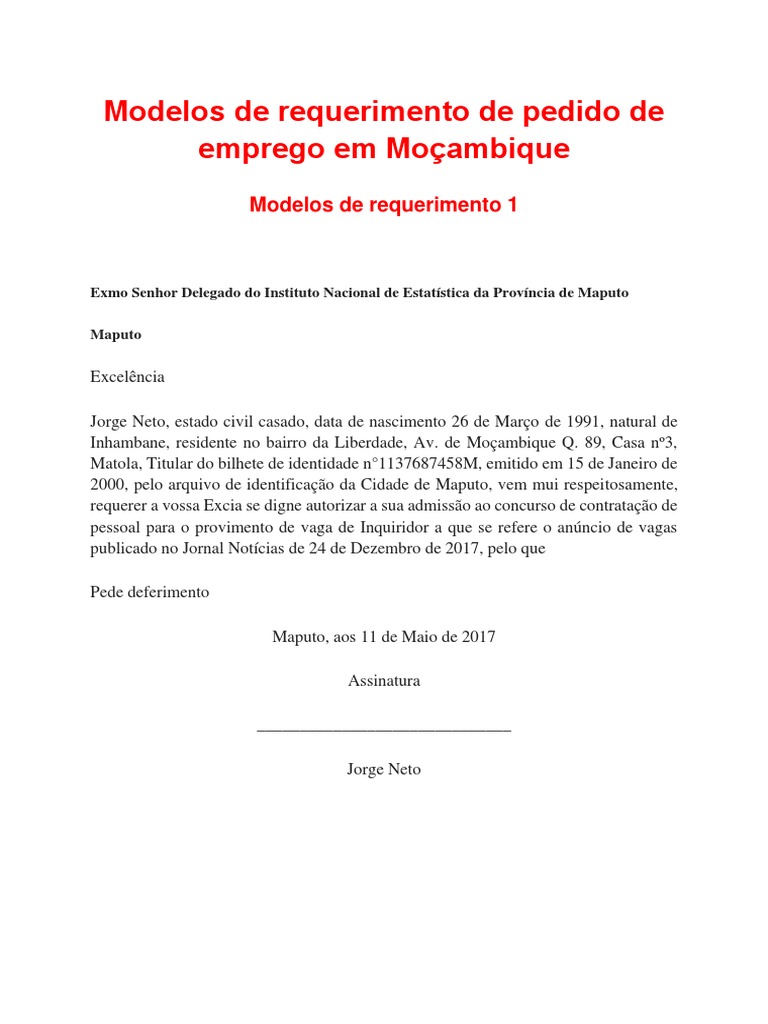 Modelos de Carta de Pedido de Emprego | PDF