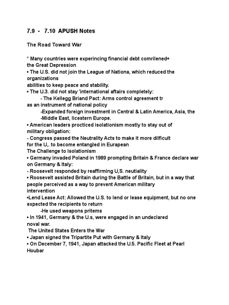 7.9 - 7.10 APUSH Notes: The Road Toward War | PDF | Politics | Travel