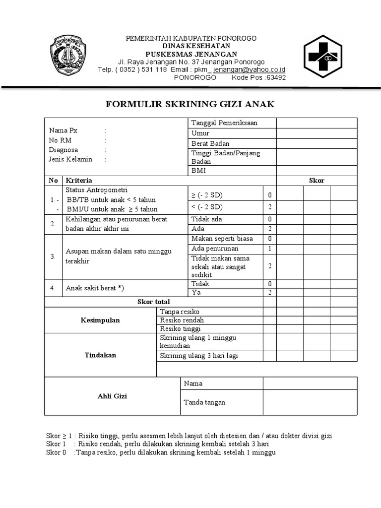 Formulir Skrining Gizi Anak | PDF