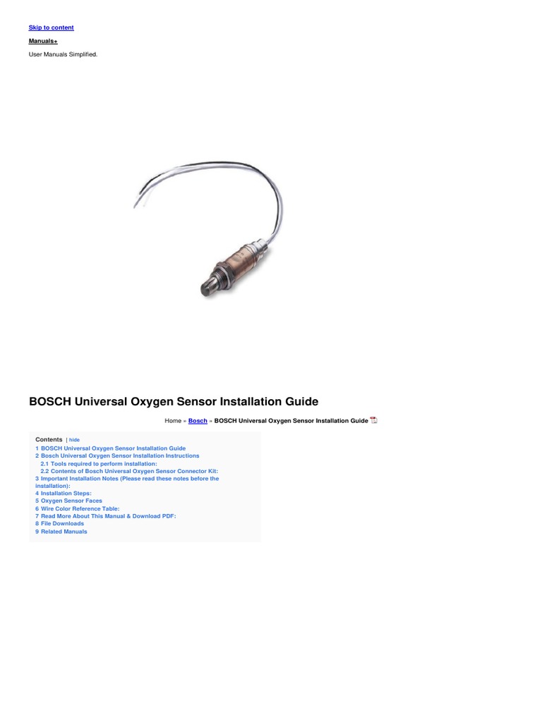 Bosch Universal O2 Sensor Guide | PDF | Electrical Connector | Equipment