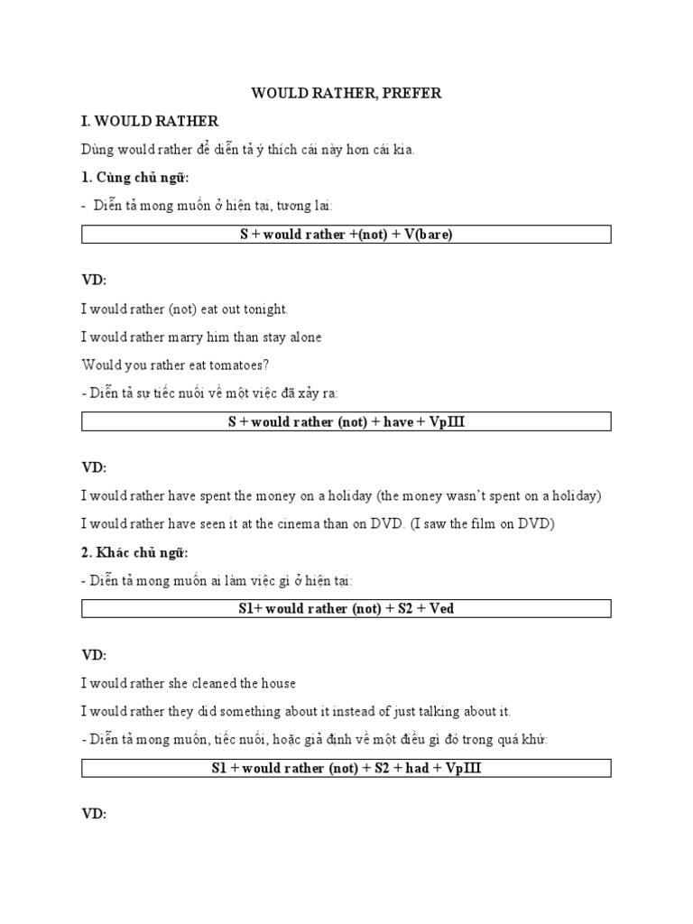 Would Rather, Prefer | PDF