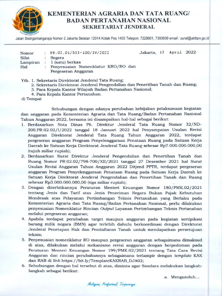 Penyesuaian Nomenklatur KRO RO Dan Pergeseran Anggaran | PDF