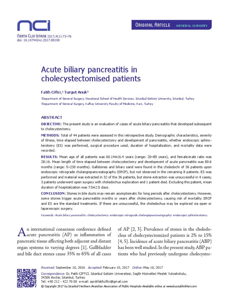 Acute Biliary Pancreatitis in Cholecystectomised Patients | PDF ...