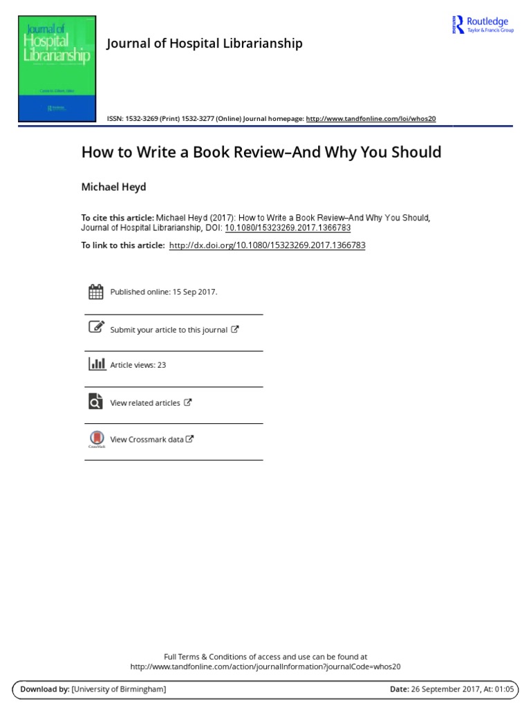 How To Write A Book Review-And Why You Should: Journal of Hospital ...