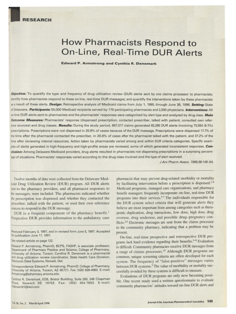 How Pharmacists Respond To Online Dur Alerts | PDF | Pharmacy | Medical ...