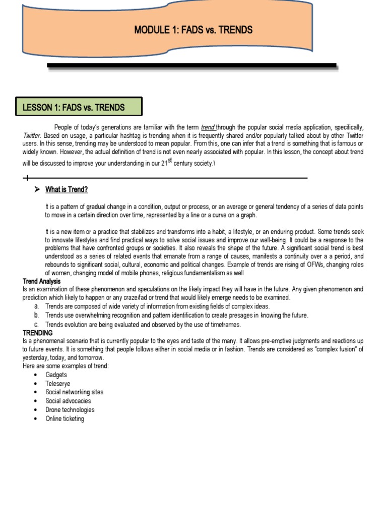 Lesson 1 Grade 12 (Trends) | PDF | Foods | Brand