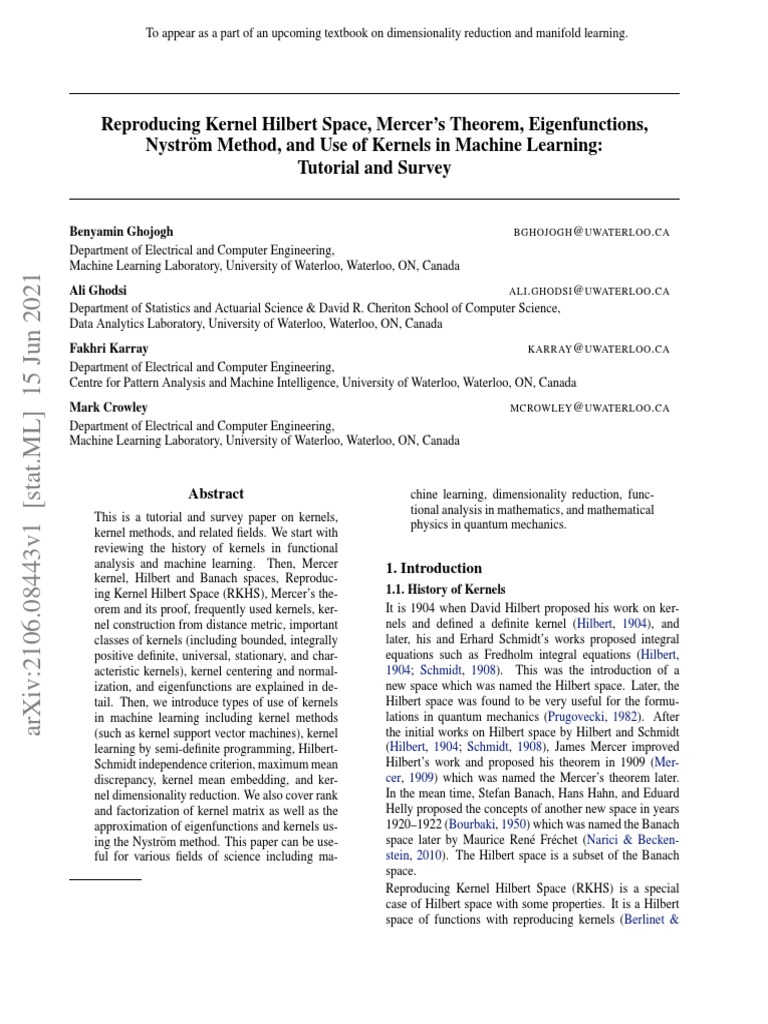 Machine Learning Kernels Guide | PDF | Hilbert Space | Banach Space