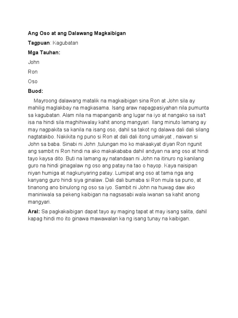 Ang Oso at Ang Dalawang Magkaibigan | PDF