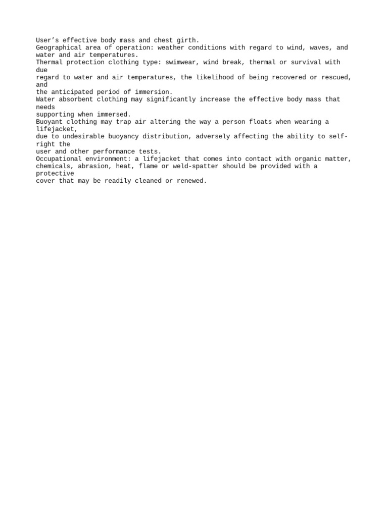 Life Jacket Specifications | PDF