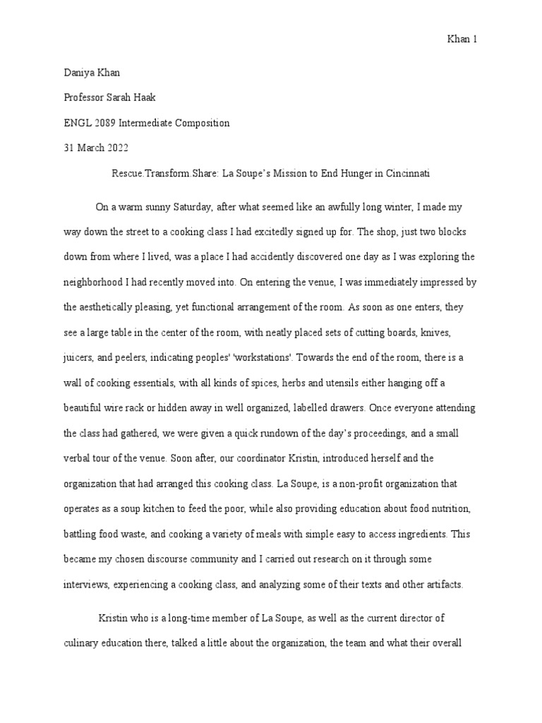 Discourse Community Ethnography | PDF | Foods | Hunger