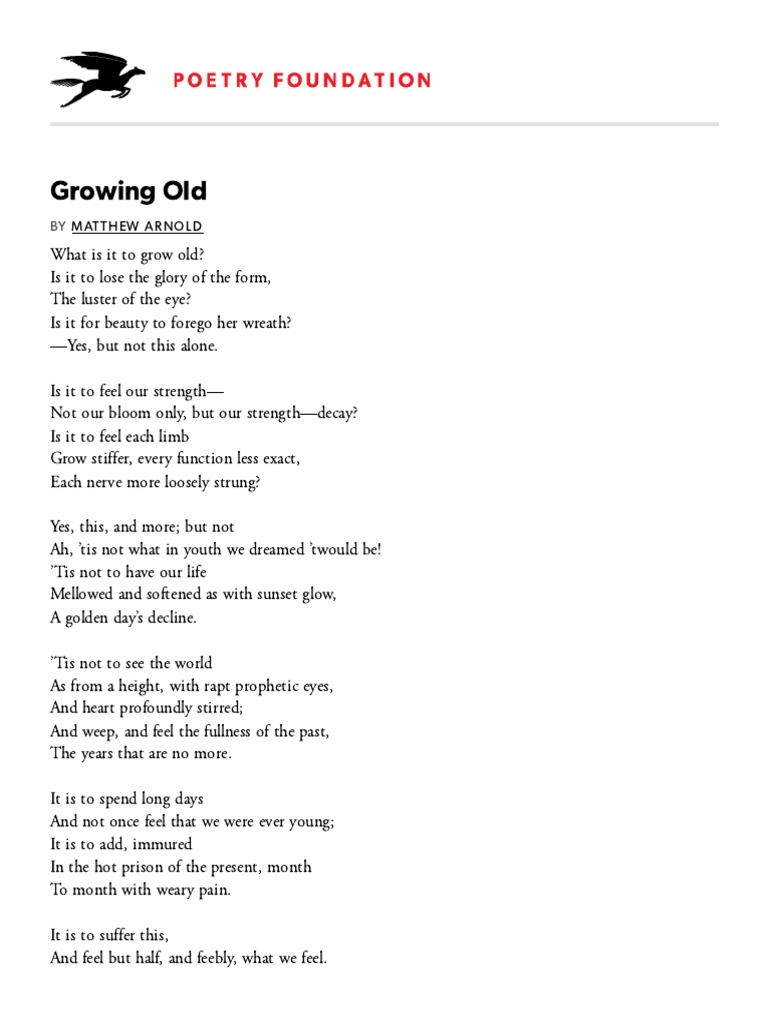 Growing Old by Matthew Arnold - Poetry Foundation | PDF