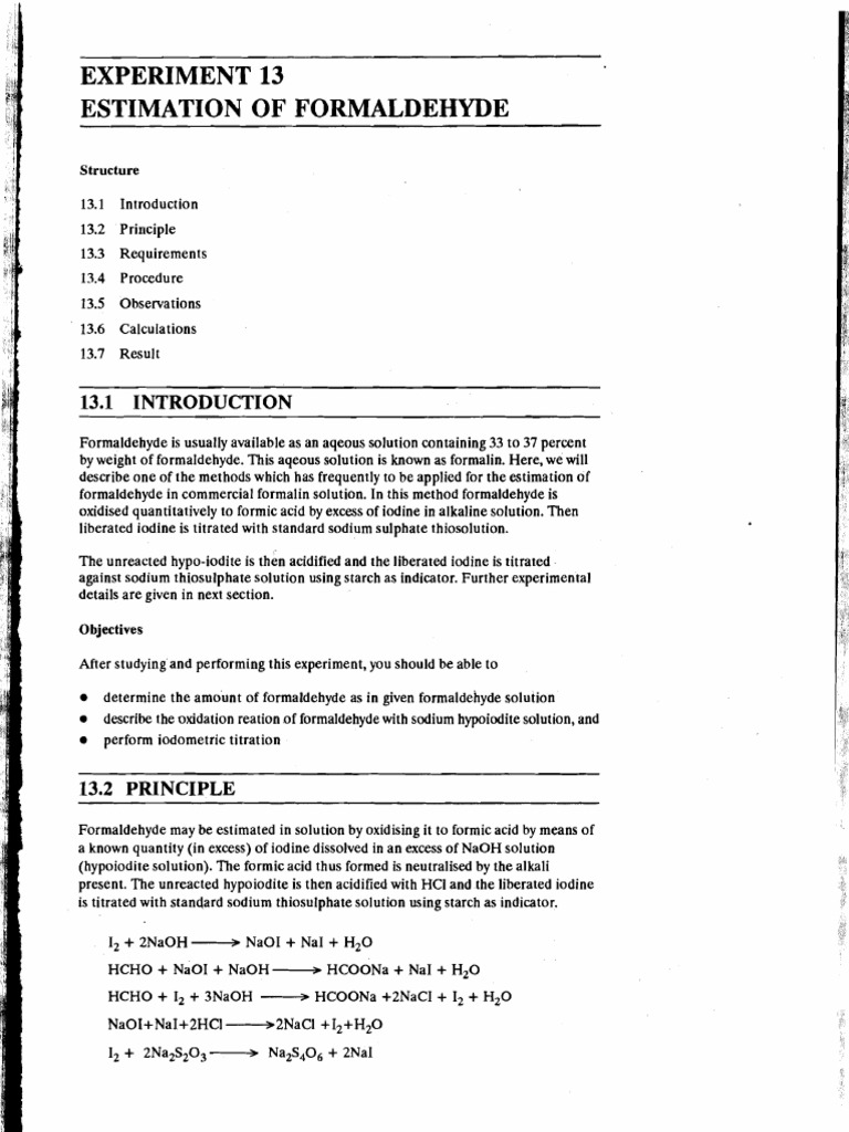 Estimation of Formaldehyde by Titration | PDF | Chemistry | Titration