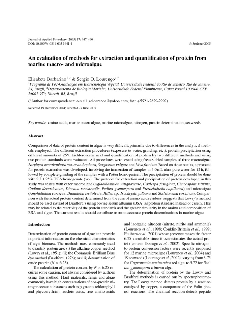 Algae Protein Extraction Methods | PDF | Amino Acid | Algae
