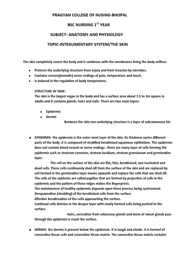 Pragyan College of Nusing-Bhopal BSC Nursing 1 Year Subject-Anatomy and ...