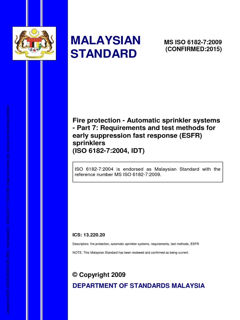 MS ISO 6182-7-2009 (CONFIRMED 2015) Automatic Sprinkler Systems ...