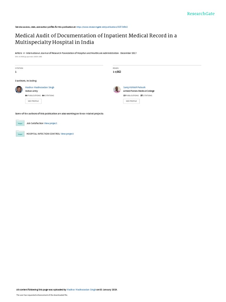 Medical Audit of Documentation of Inpatient Medical Record in A ...