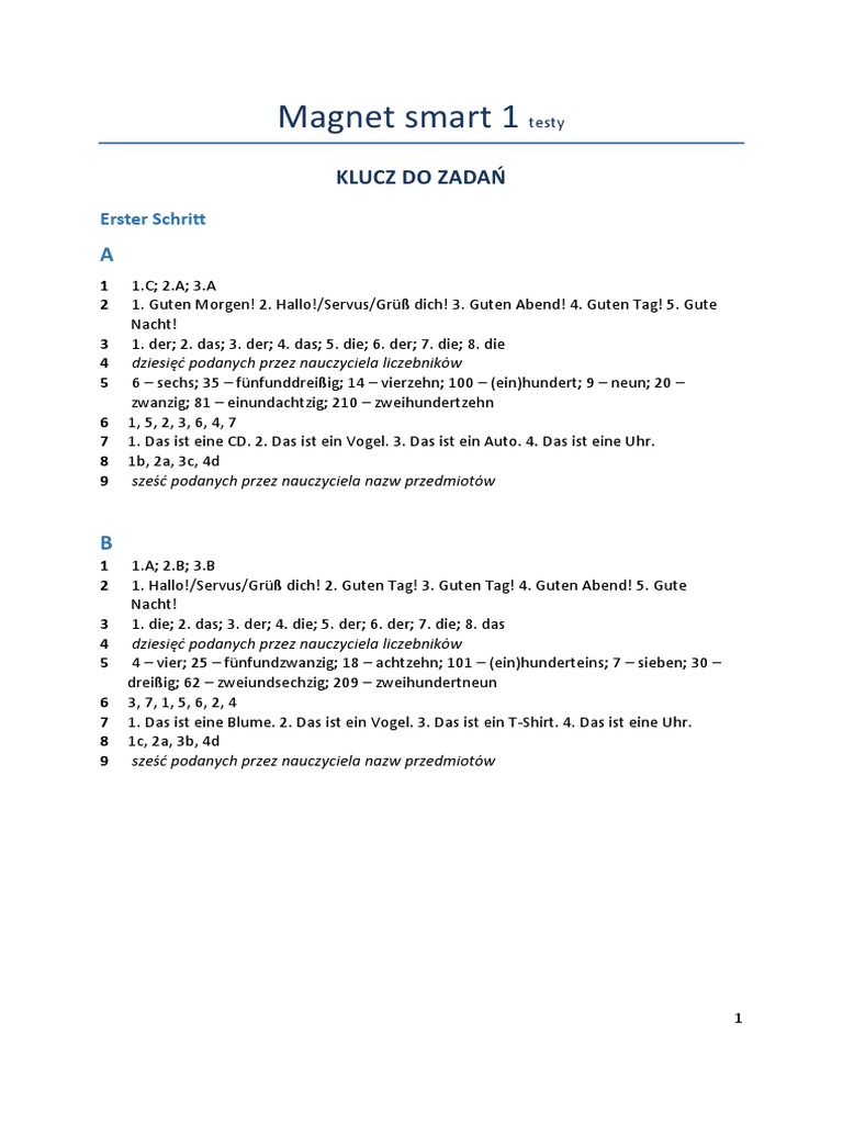 Magnet Smart 1: Klucz Do Zadań | PDF