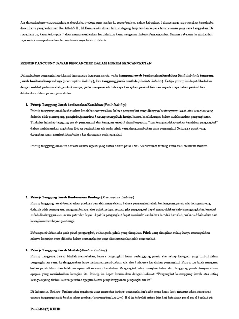 Prinsip Tanggung Jawab Pengangkut Dalam Hukum Pengangkutan Pdf