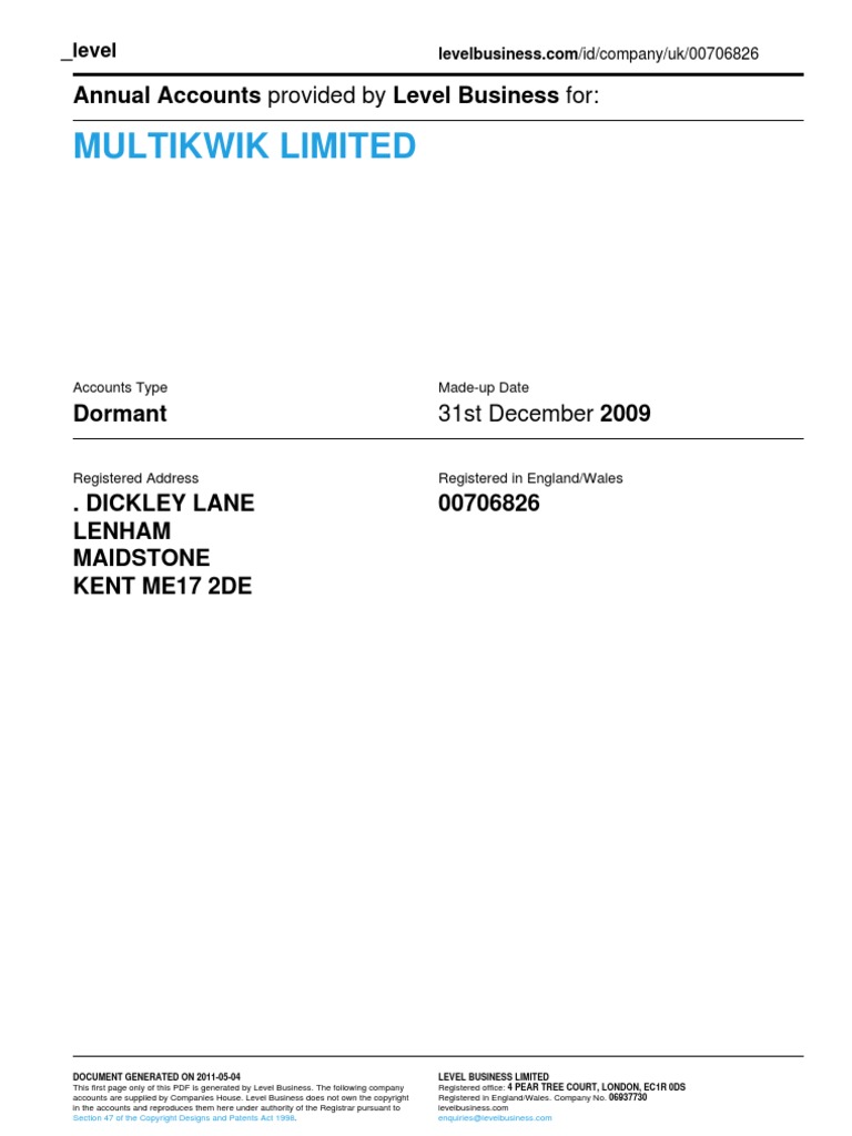 MULTIKWIK LIMITED - Company Accounts From Level Business | PDF