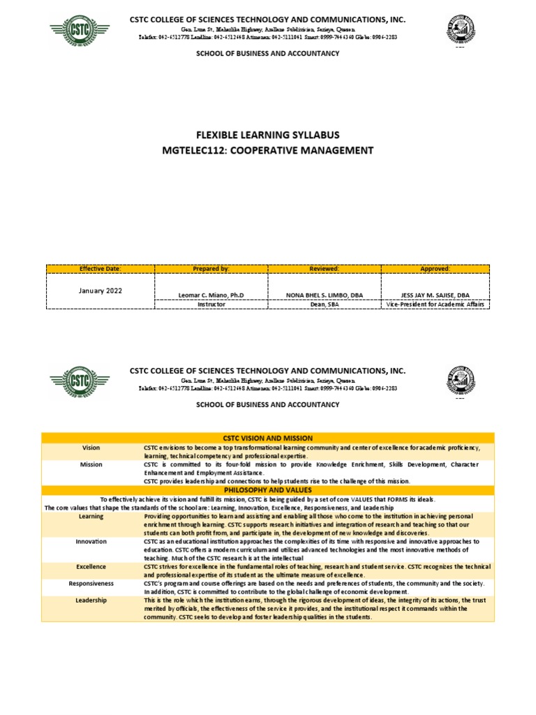 Syllabus - Cooperative Management | PDF